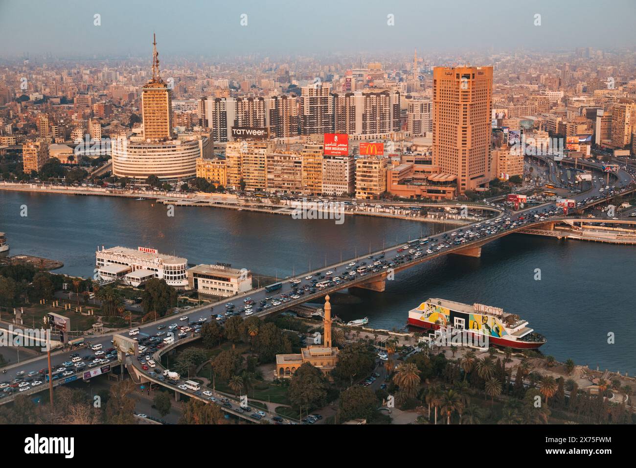 aerial view of the 6 October Bridge and urban sprawl in Cairo, Egypt, at sunset Stock Photo - Alamy