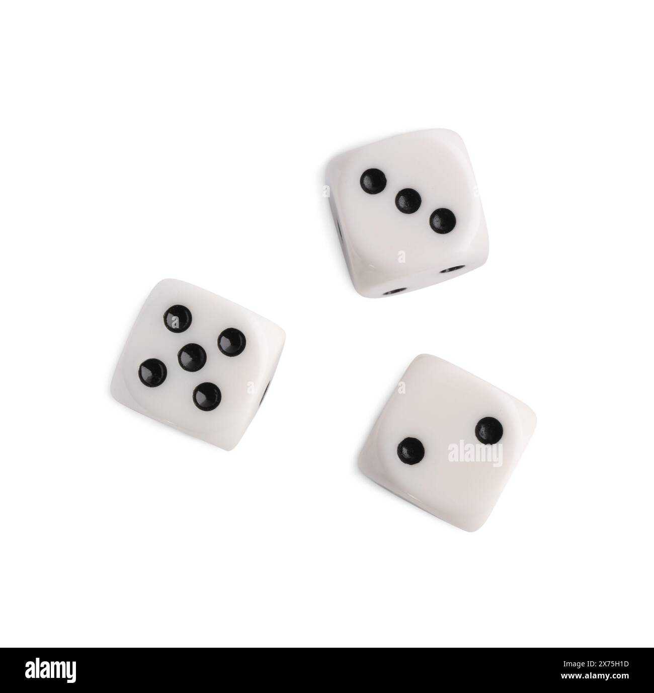 Three dices isolated on white, top view. Game cubes Stock Photo - Alamy