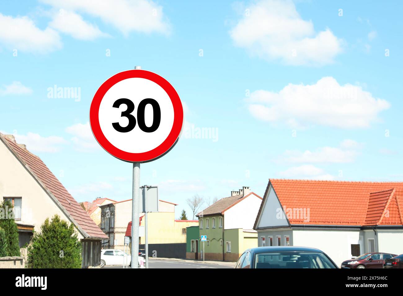 Road sign Maximum speed limit in city Stock Photo - Alamy