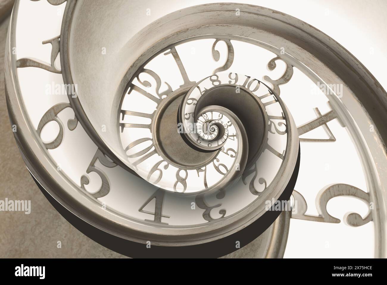 Infinity and other time related concepts. White clock face twisted in ...