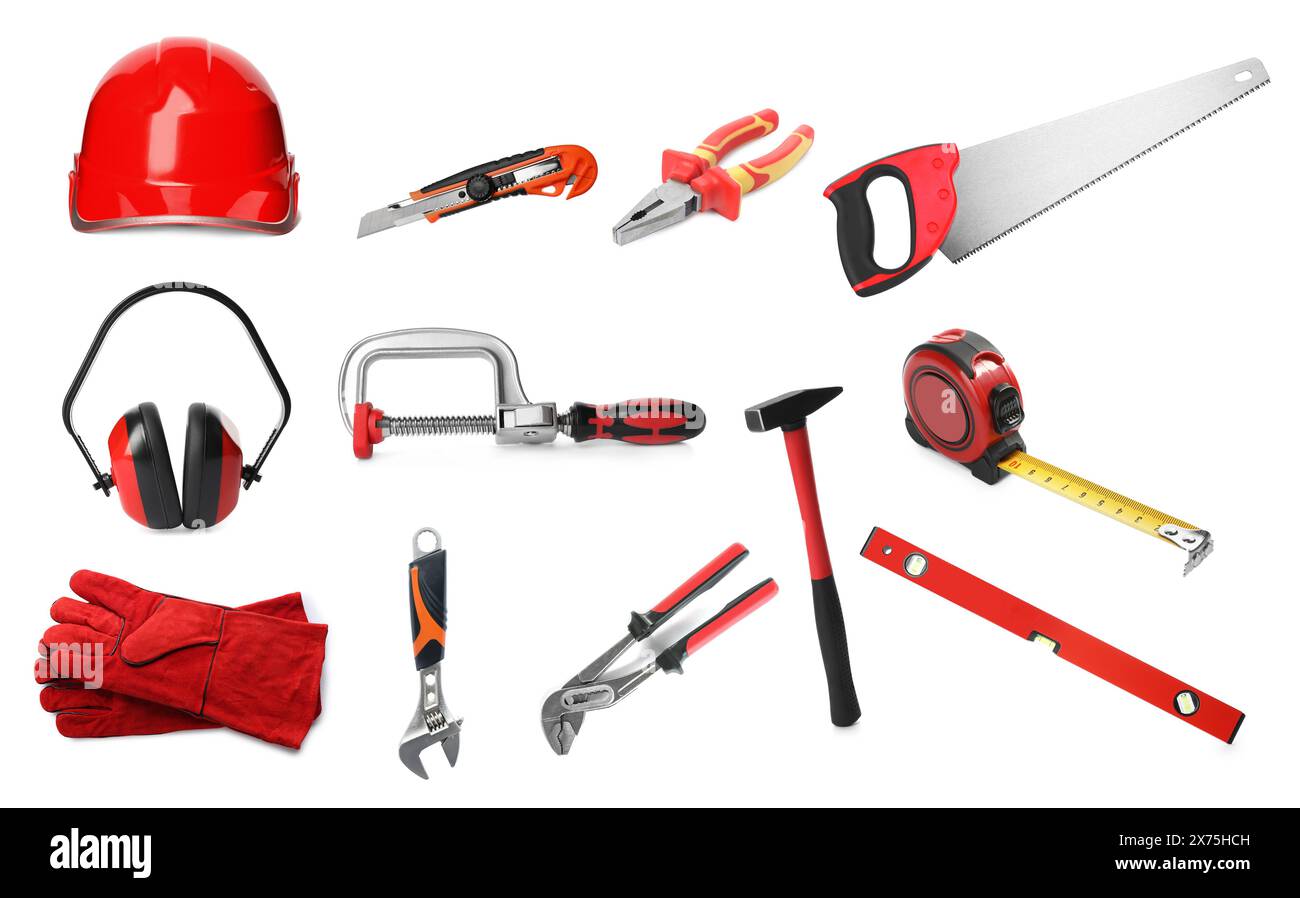 Different construction tools isolated on white, set Stock Photo - Alamy