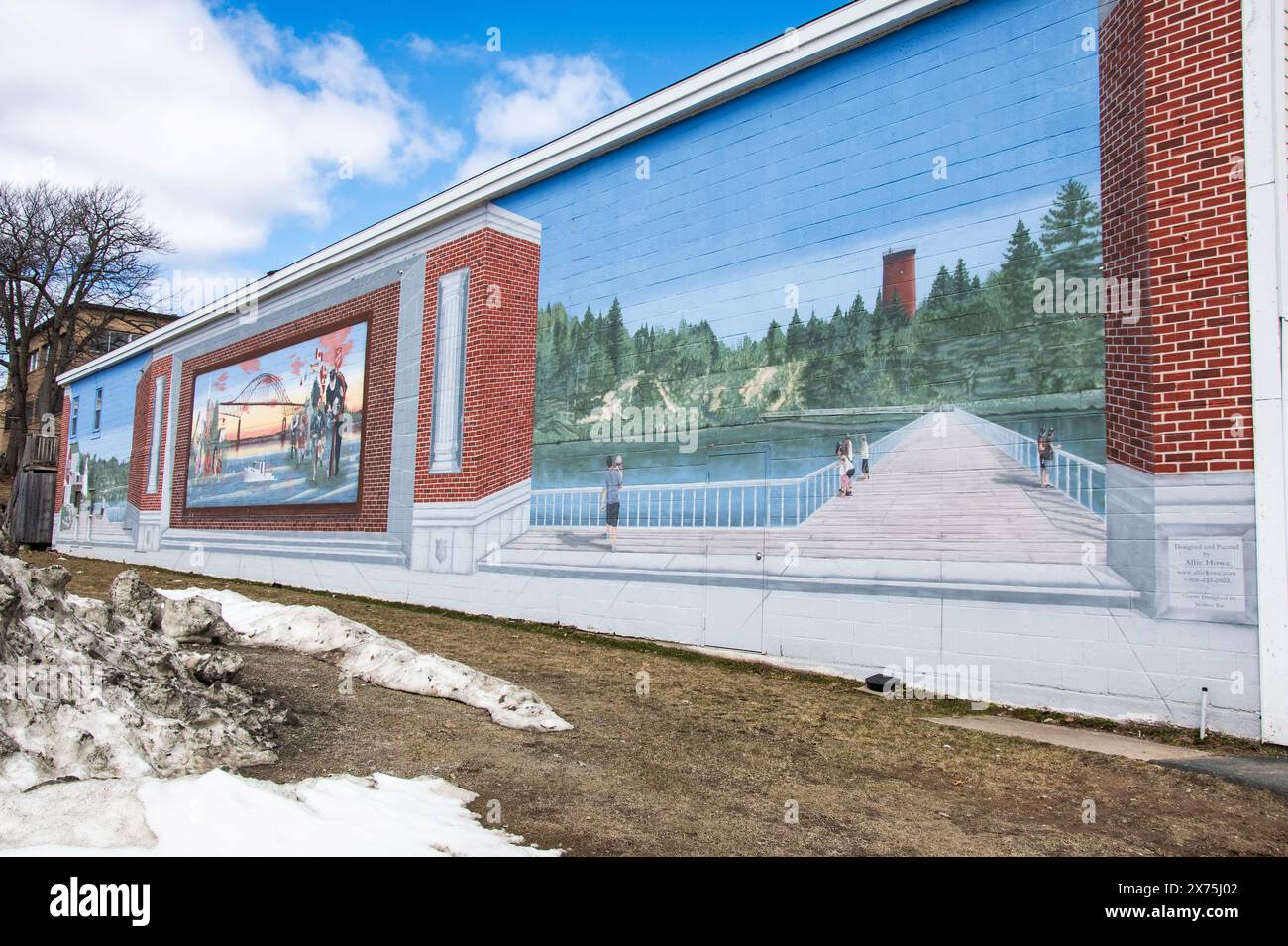 Mural of river, Ritchie Wharf Park and Centennial Bridge in downtown ...