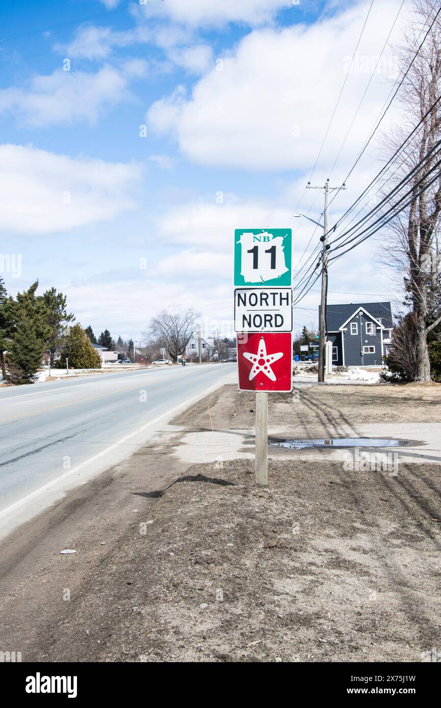 Highway signs on NB 11 in Miramichi, New Brunswick, Canada Stock Photo ...
