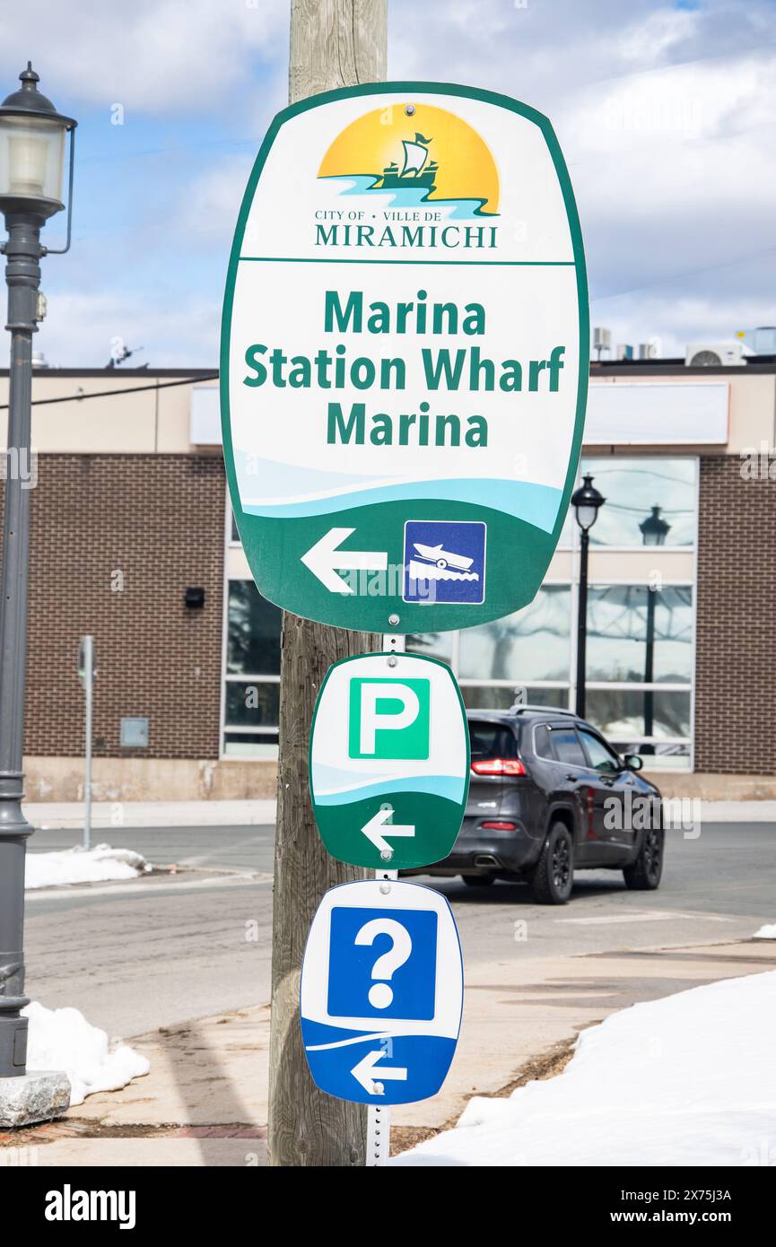 Station Wharf Marina sign in Miramichi, New Brunswick, Canada Stock ...