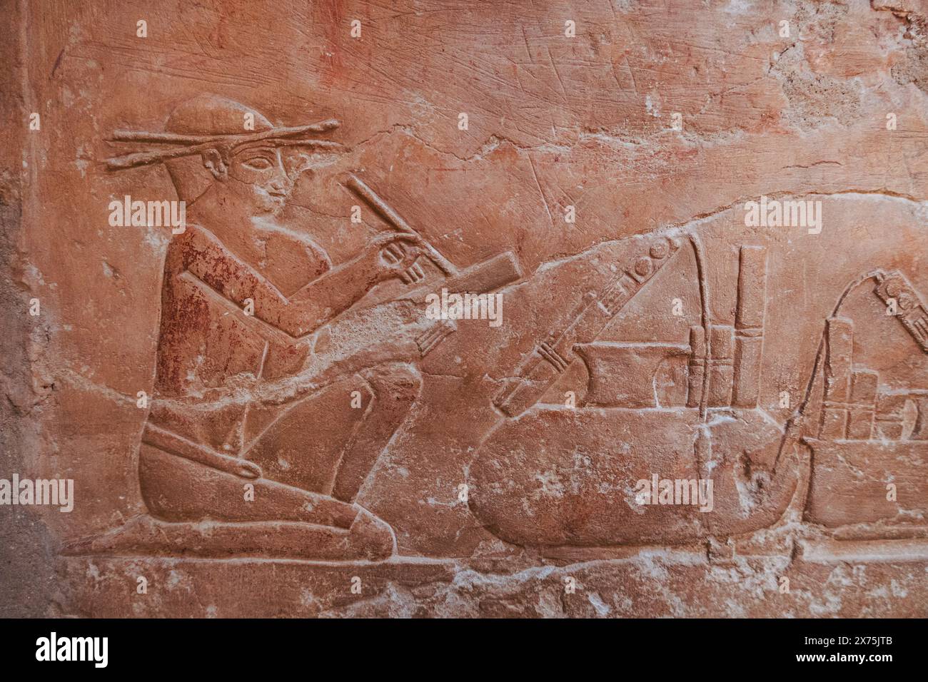 Ancient Egyptian relief from Saqqara, Giza showing a seated scribe ...
