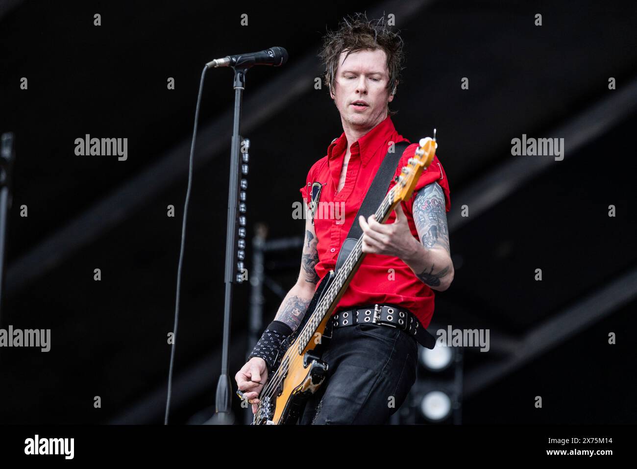 Jason McCaslin of Sum 41 performs during Sonic Temple Art and Music ...