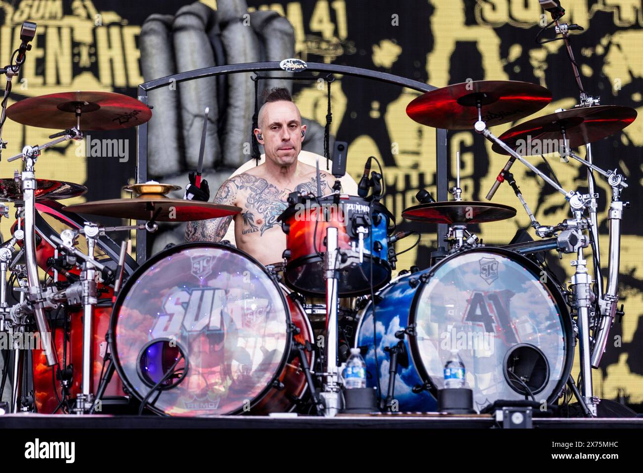 Steve Jocz of Sum 41 performs during Sonic Temple Art and Music ...