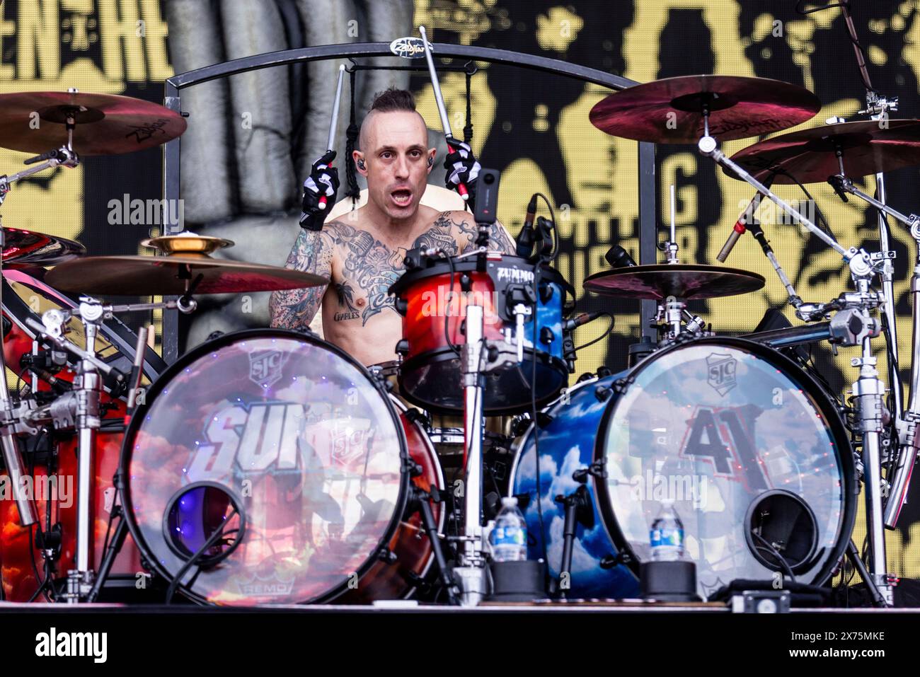 Steve Jocz of Sum 41 performs during Sonic Temple Art and Music ...