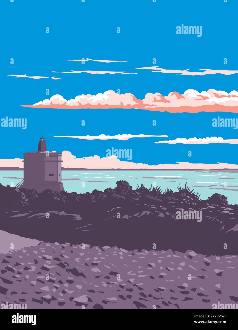 WPA poster art of Stirling Point Signal Station Lighthouse in Bluff at ...