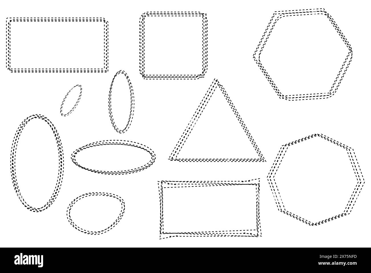 Hand drawn dashed line different shapes and line art. Doodles for ...