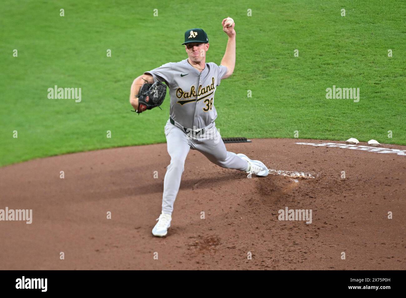 Oakland Athletics pitcher JP Sears (38) during the MLB baseball game ...