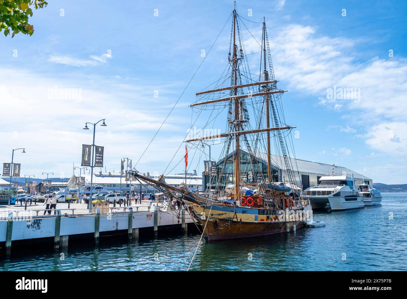 STV Windeward Bound training ship tied up at Brooke Street pier, Hobart ...
