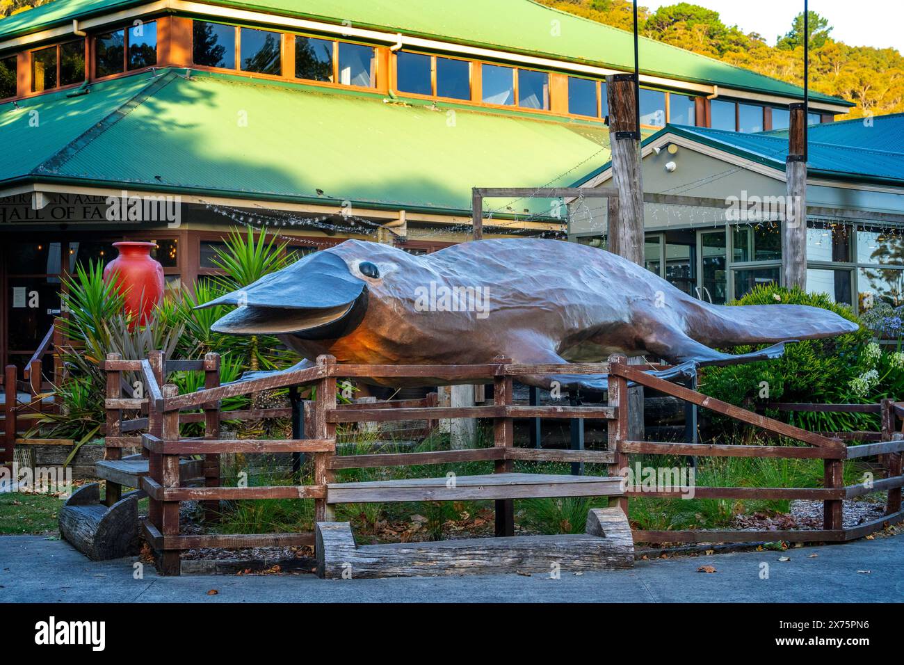 Platypus sculpture outside Australian Axeman's Hall of Fame Latrobe ...