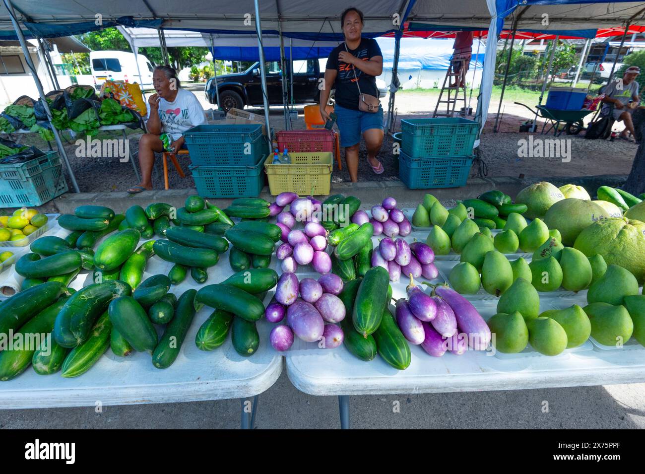 Fresh vegetables for sale at a market stall in Vaitape, Bora Bora ...