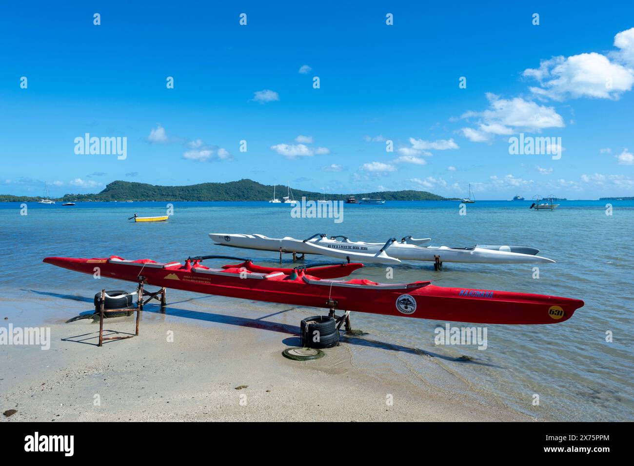 Two competition pirogues, Bora Bora Island, Society Islands, French ...