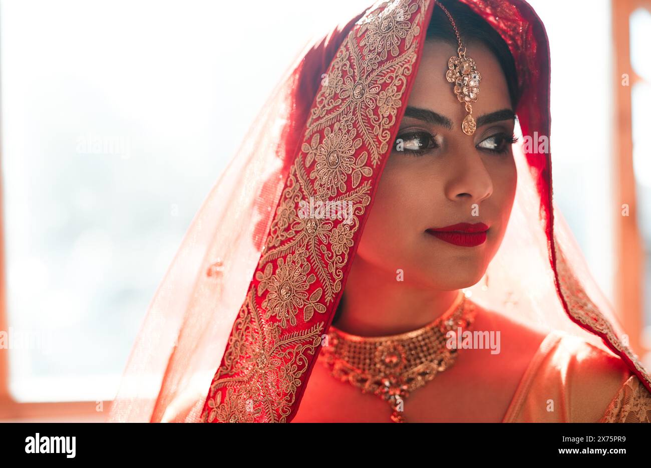 Indian girl red veil hi-res stock photography and images - Alamy