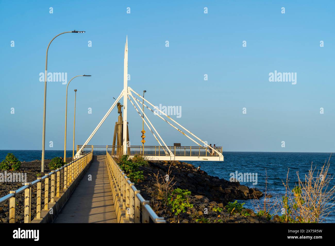 Rockwall and viewing platform at the mouth of the Mersey River ...