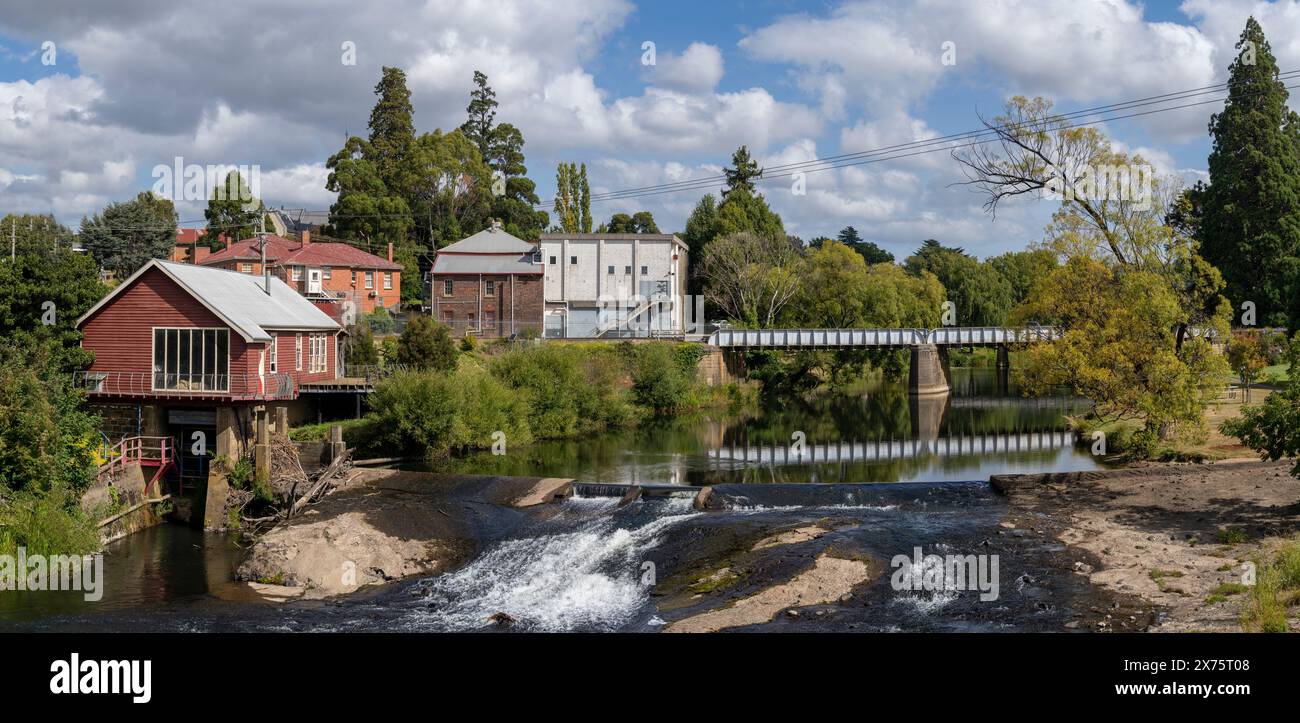 View of Meander River at Deloraine with road bridge, cascades and old ...
