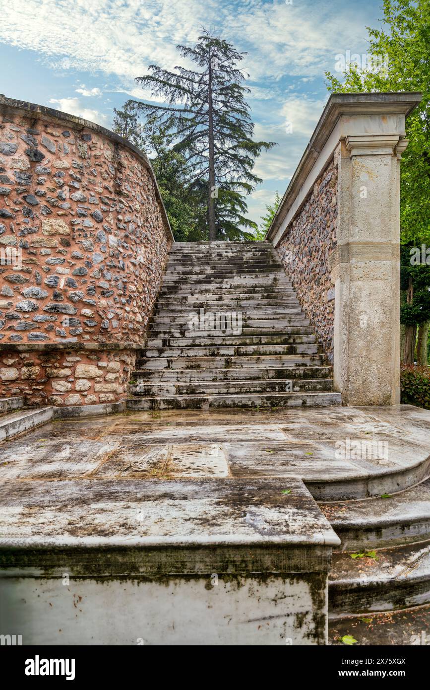 Stone staircase and weathered walls in the tranquil courtyard of the ...