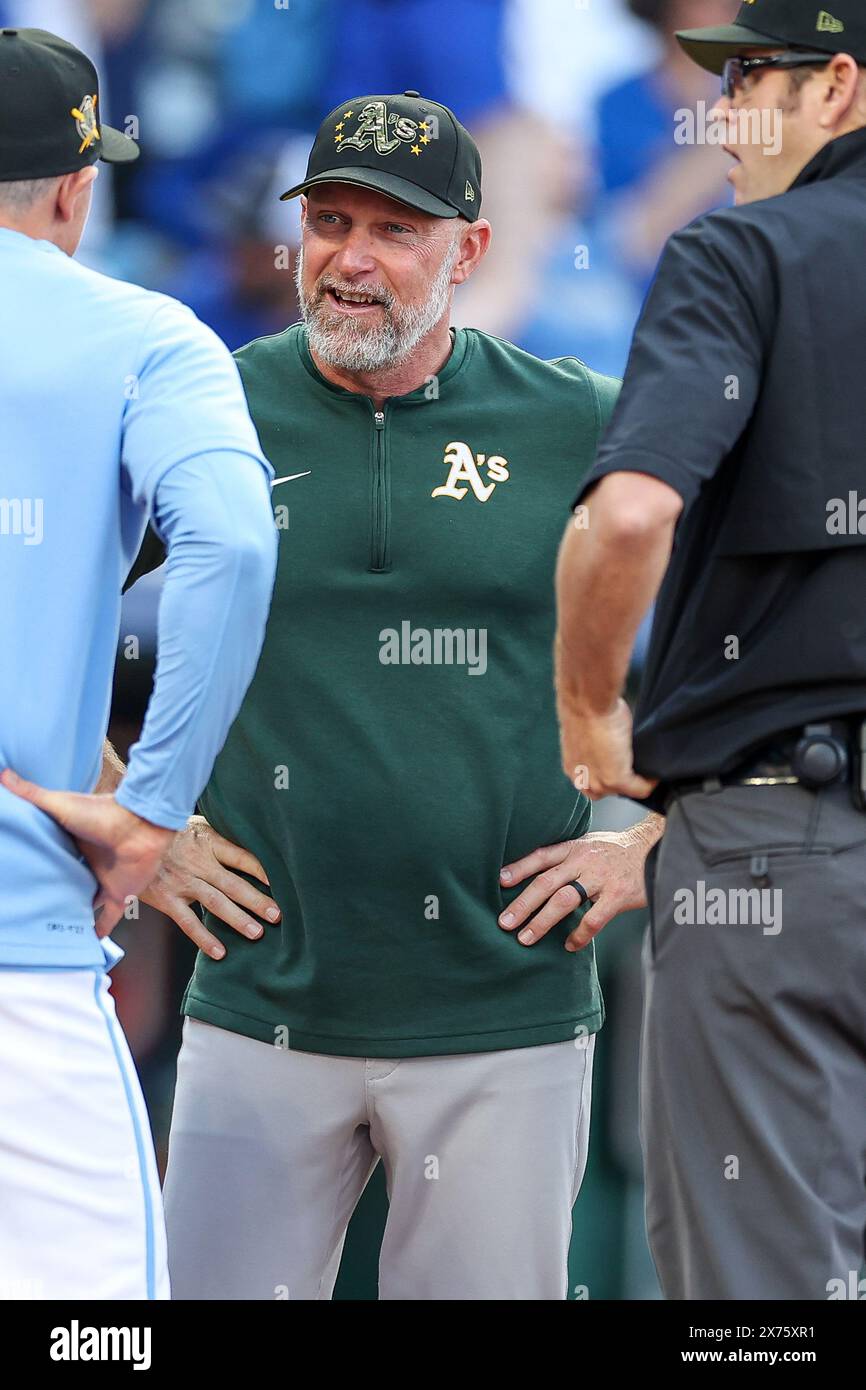 Kansas City, MO, USA. 17th May, 2024. Oakland Athletics manager Mark ...
