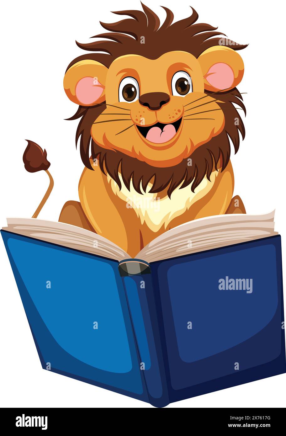 Cartoon lion reading a blue book happily Stock Vector Image & Art - Alamy