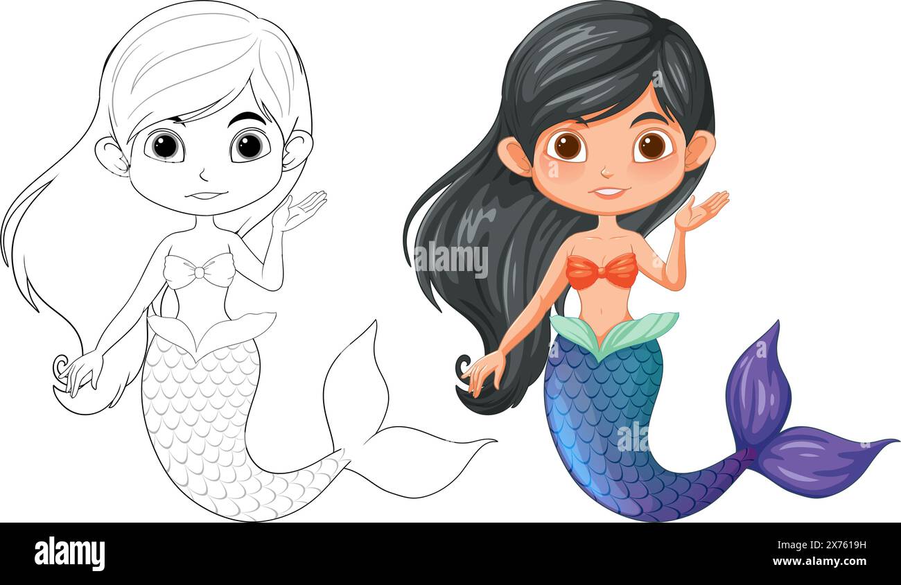 Vector illustration of two mermaid characters Stock Vector Image & Art ...