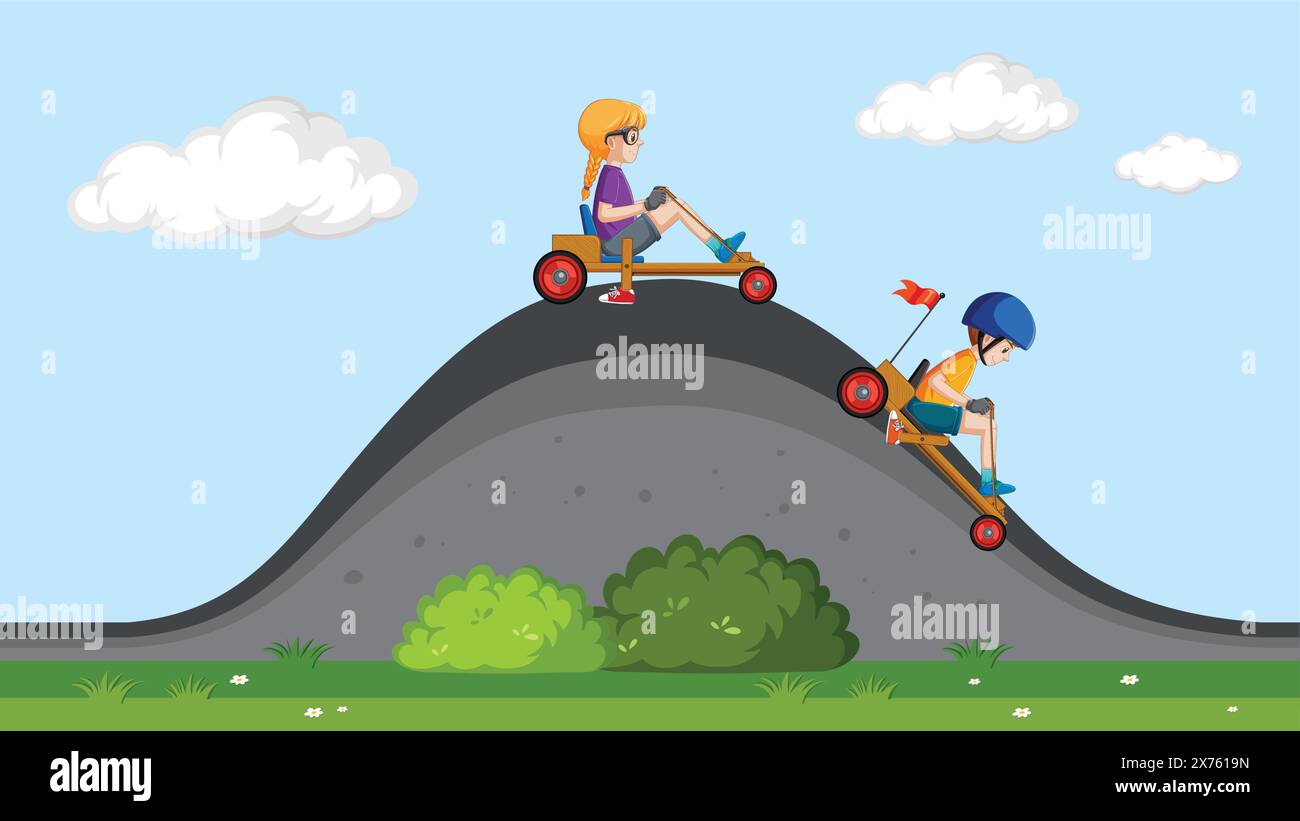Two kids enjoy a playful race outdoors Stock Vector Image & Art - Alamy