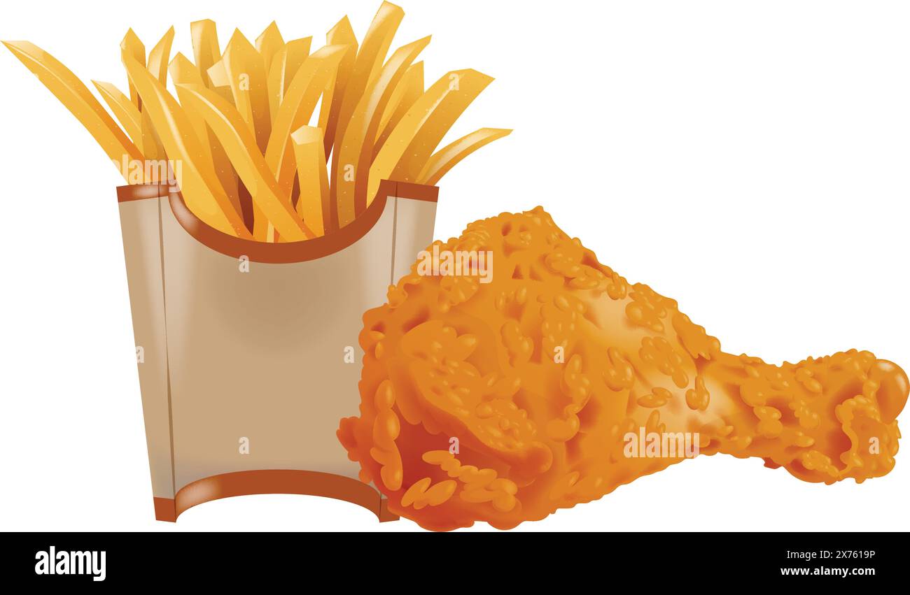 Vector illustration of crispy chicken and French fries Stock Vector ...