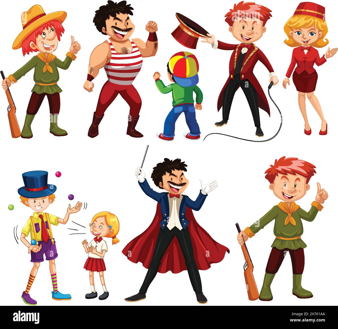 Diverse group of cartoon characters in various costumes Stock Vector ...