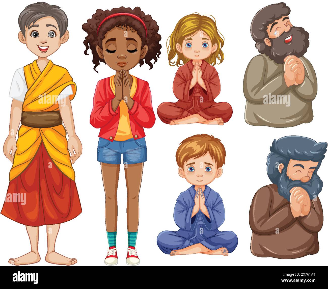 Illustration of six people in various meditation poses Stock Vector ...