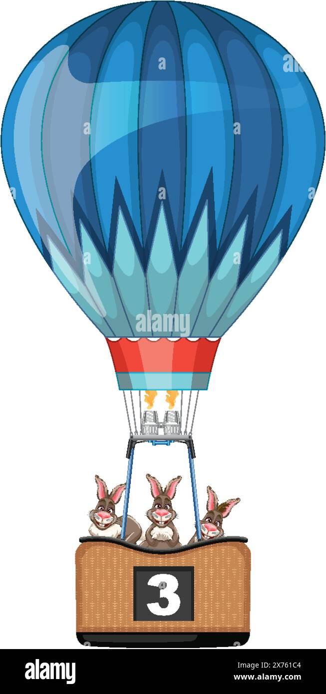 Three rabbits enjoying a balloon flight together Stock Vector Image ...