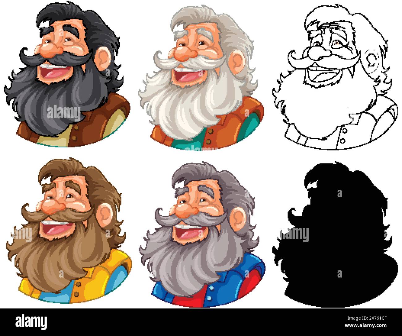 Collection of six different bearded men portraits Stock Vector Image ...
