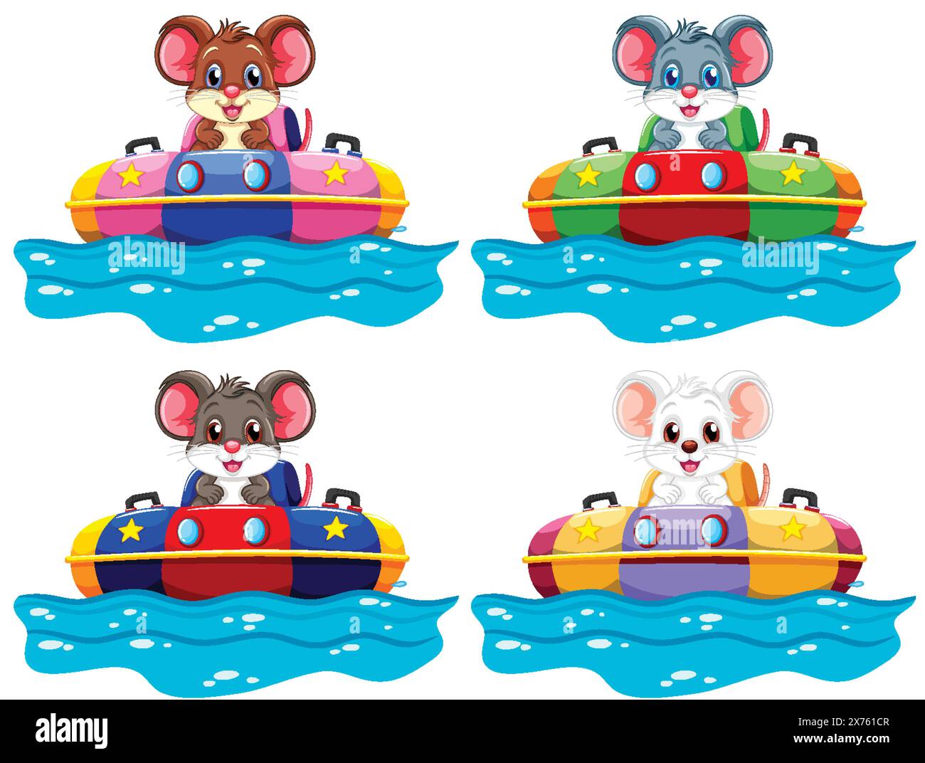 Four cartoon mice enjoying a boat ride Stock Vector Image & Art - Alamy