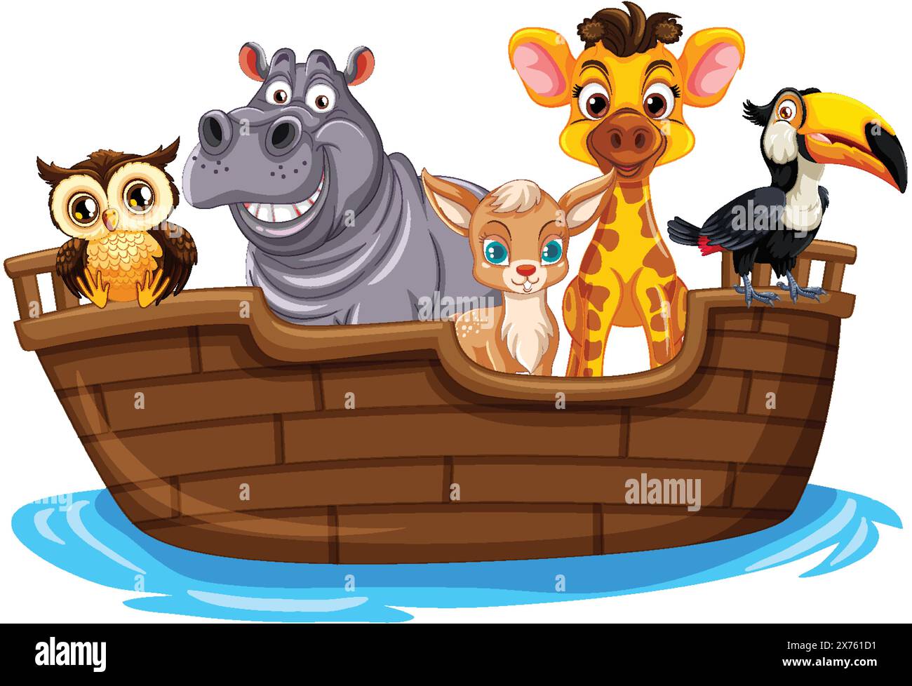 Colorful animals in a boat on water illustration Stock Vector Image ...