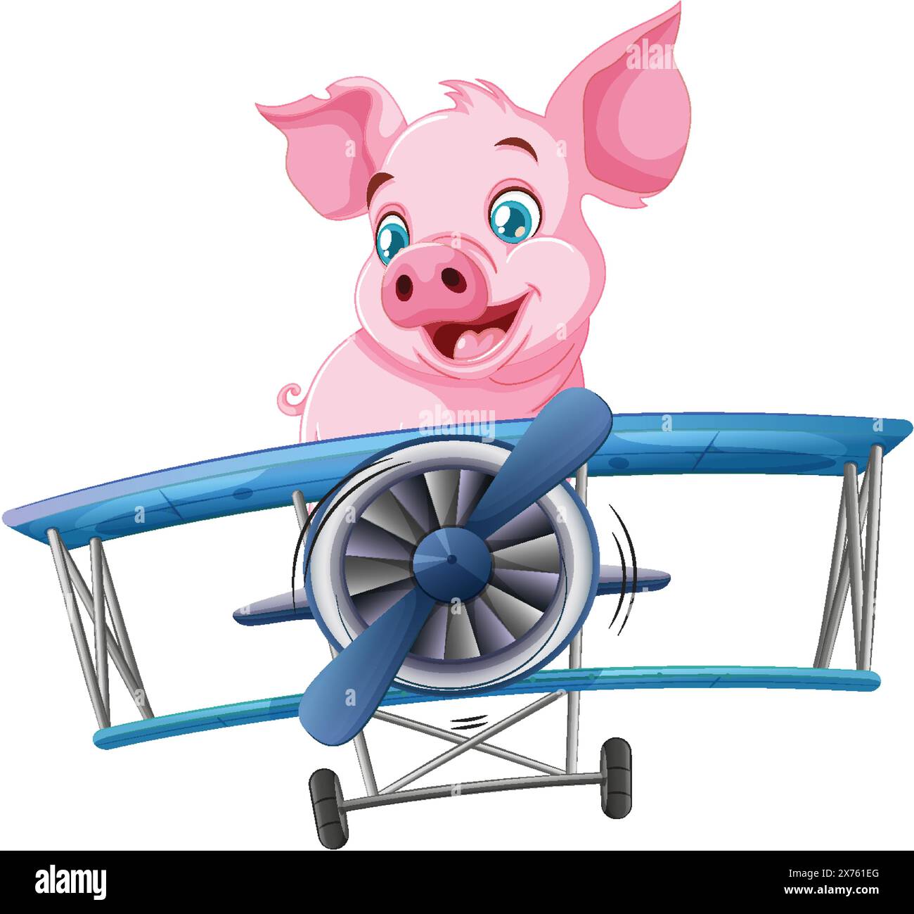 Cheerful pig flying a blue cartoon airplane Stock Vector Image & Art ...