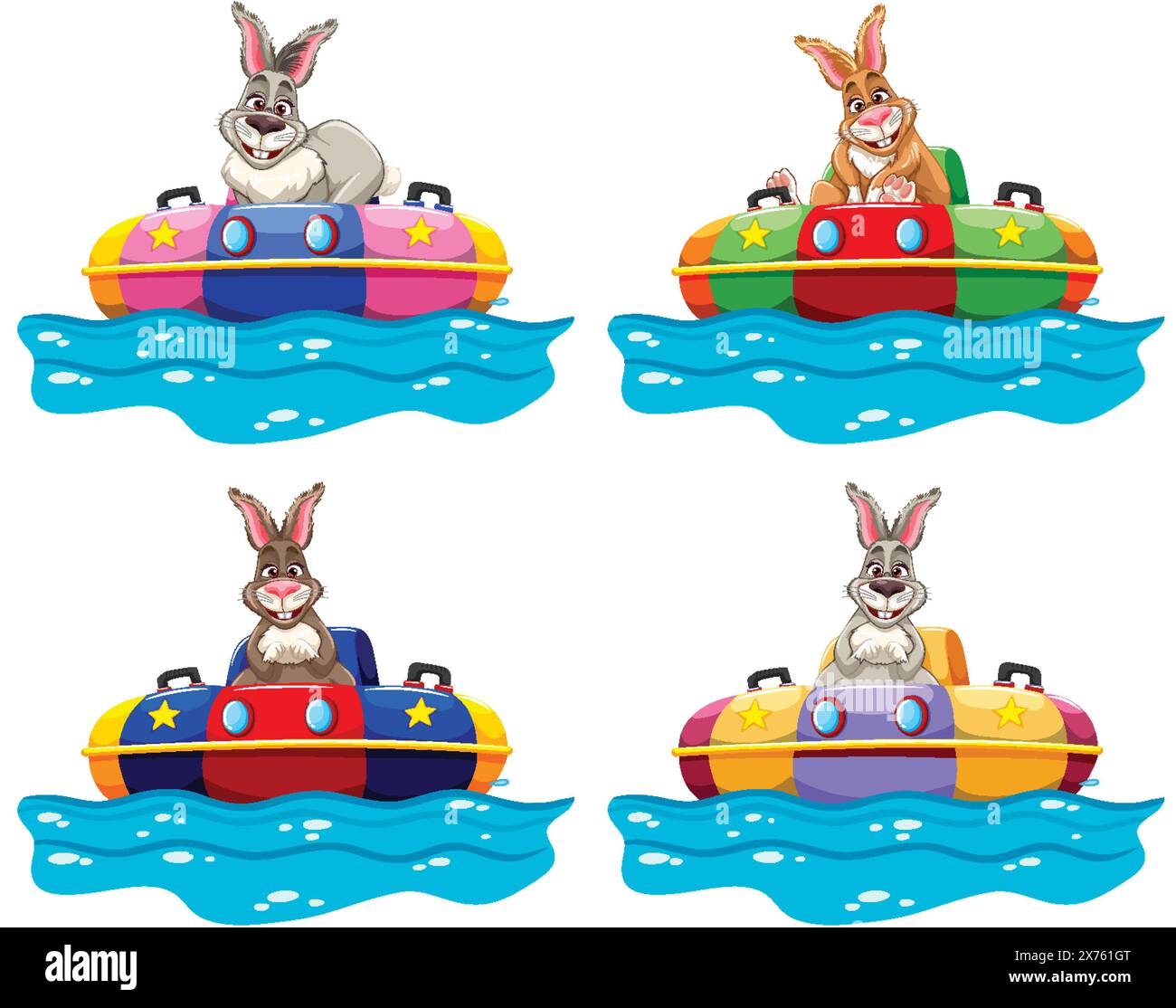 Four rabbits enjoying a ride in bumper boats Stock Vector Image & Art ...