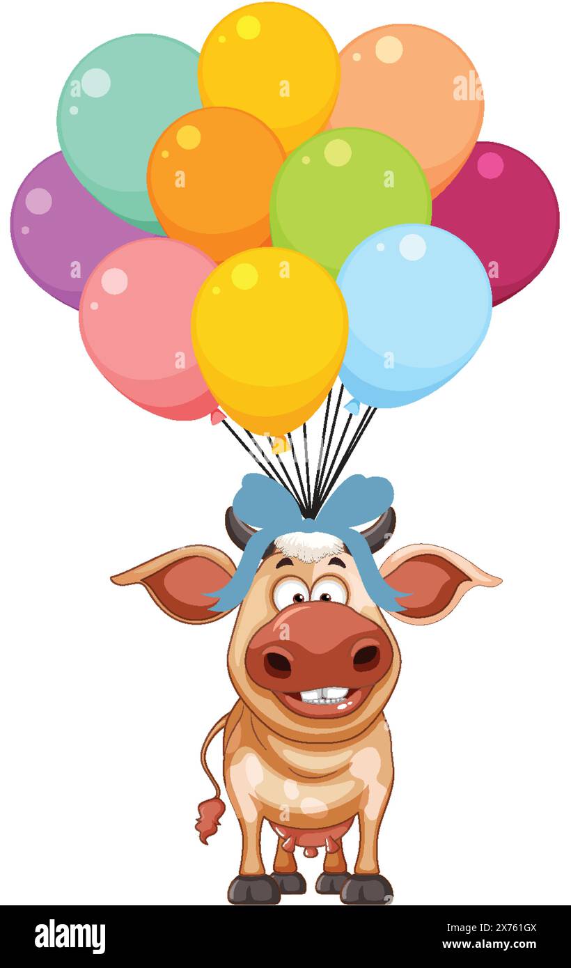 Cartoon pig tied to vibrant multicolored balloons Stock Vector Image ...