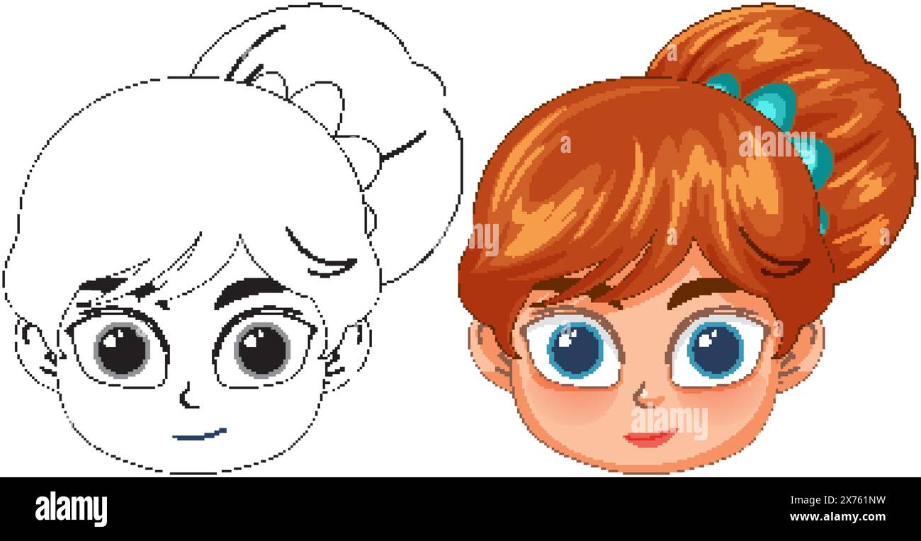 Color and outline versions of a girl's face Stock Vector Image & Art ...
