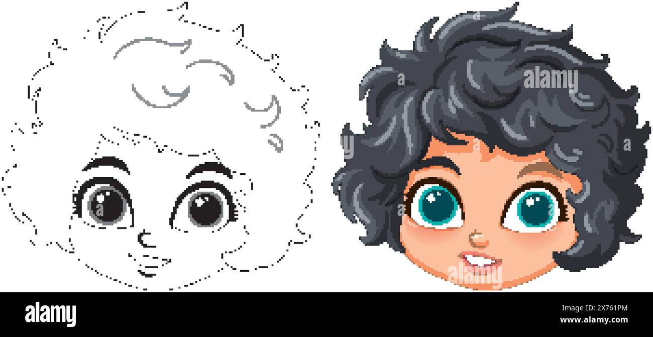Adorable cartoon kid with curly hair Stock Vector Image & Art - Alamy
