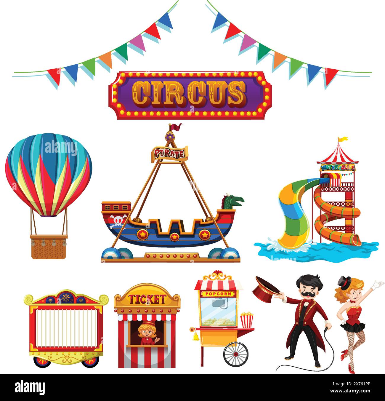 Vector illustration of circus elements and attractions Stock Vector ...