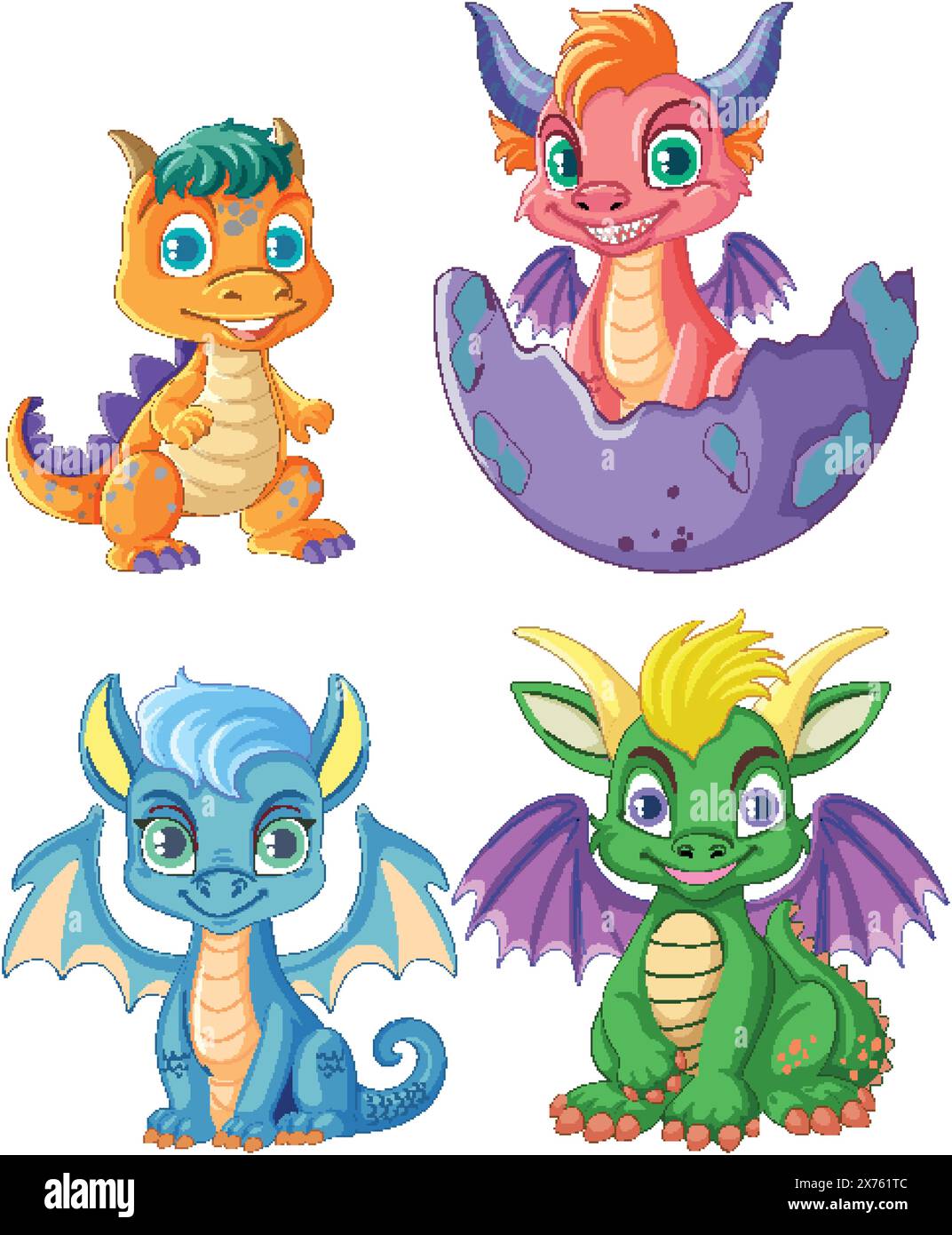 Four cute baby dragons in various playful poses Stock Vector Image ...