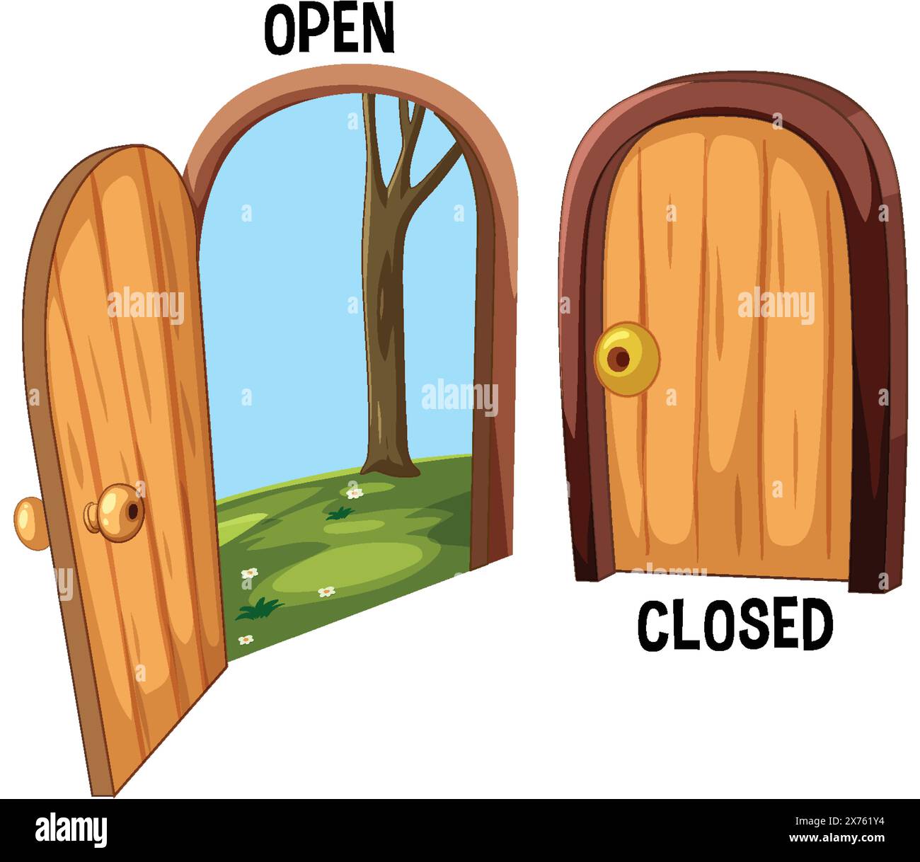 Illustration of open and closed wooden doors Stock Vector Image & Art - Alamy