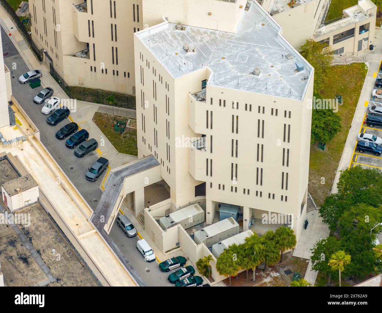 Fort Lauderdale FL USA. Aerial photo of main jail Downtown by New River ...