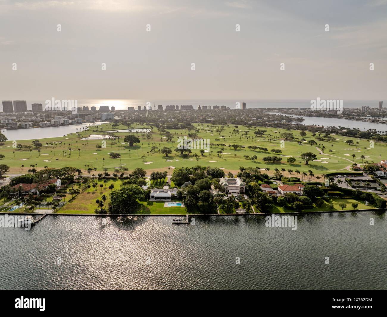 Miami Beach FL . Waterfront mansion homes with golf views Stock Photo ...