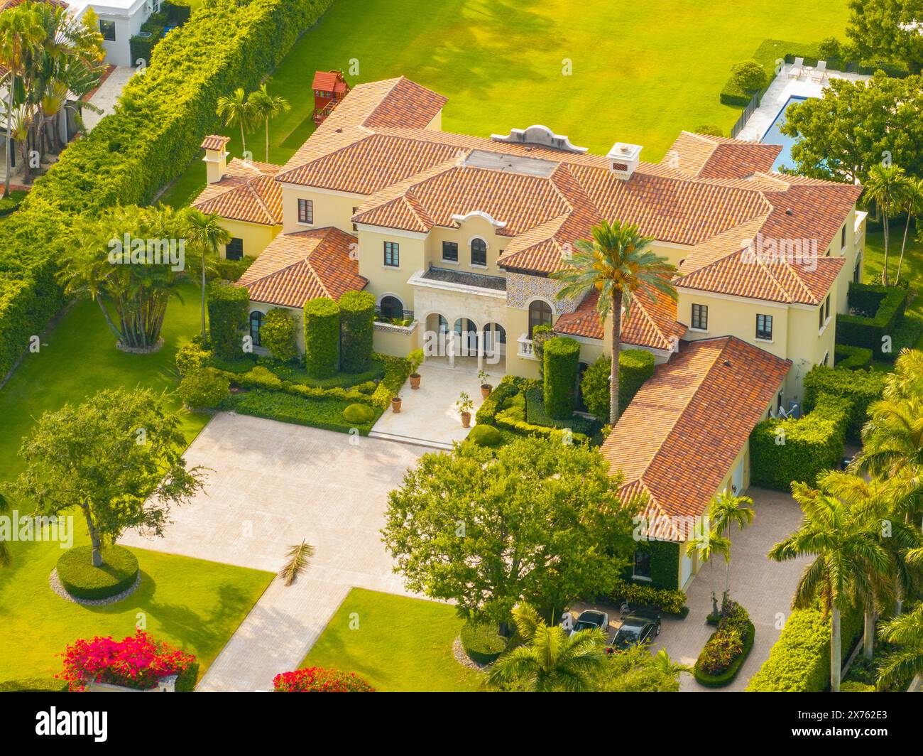 Miami Beach, FL, USA - May 17, 2024: Closeup aerial photo Jeff Bezos ...