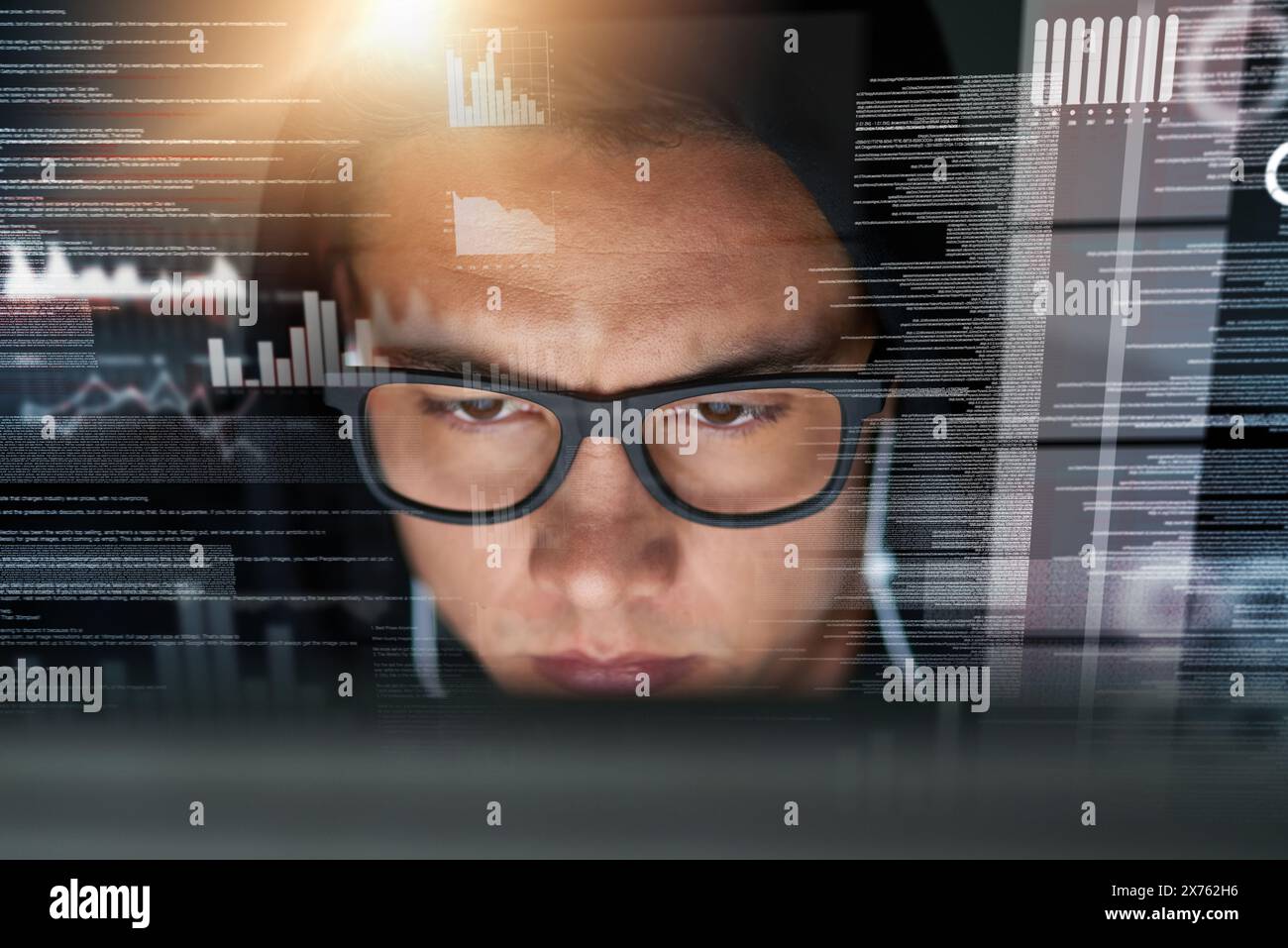 Hacker, overlay and screen for cybersecurity crime, digital and ...