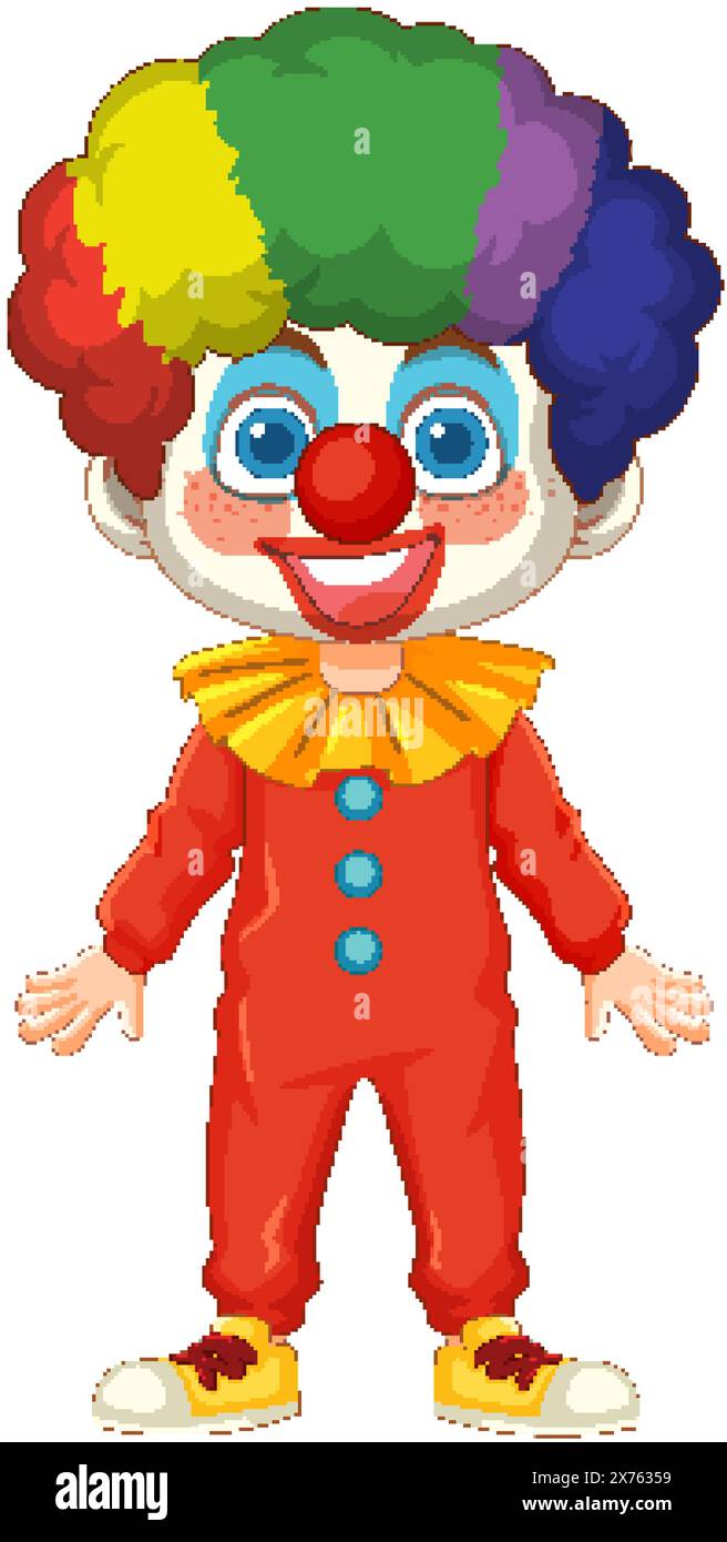 Cheerful clown with rainbow wig and red outfit Stock Vector Image & Art ...
