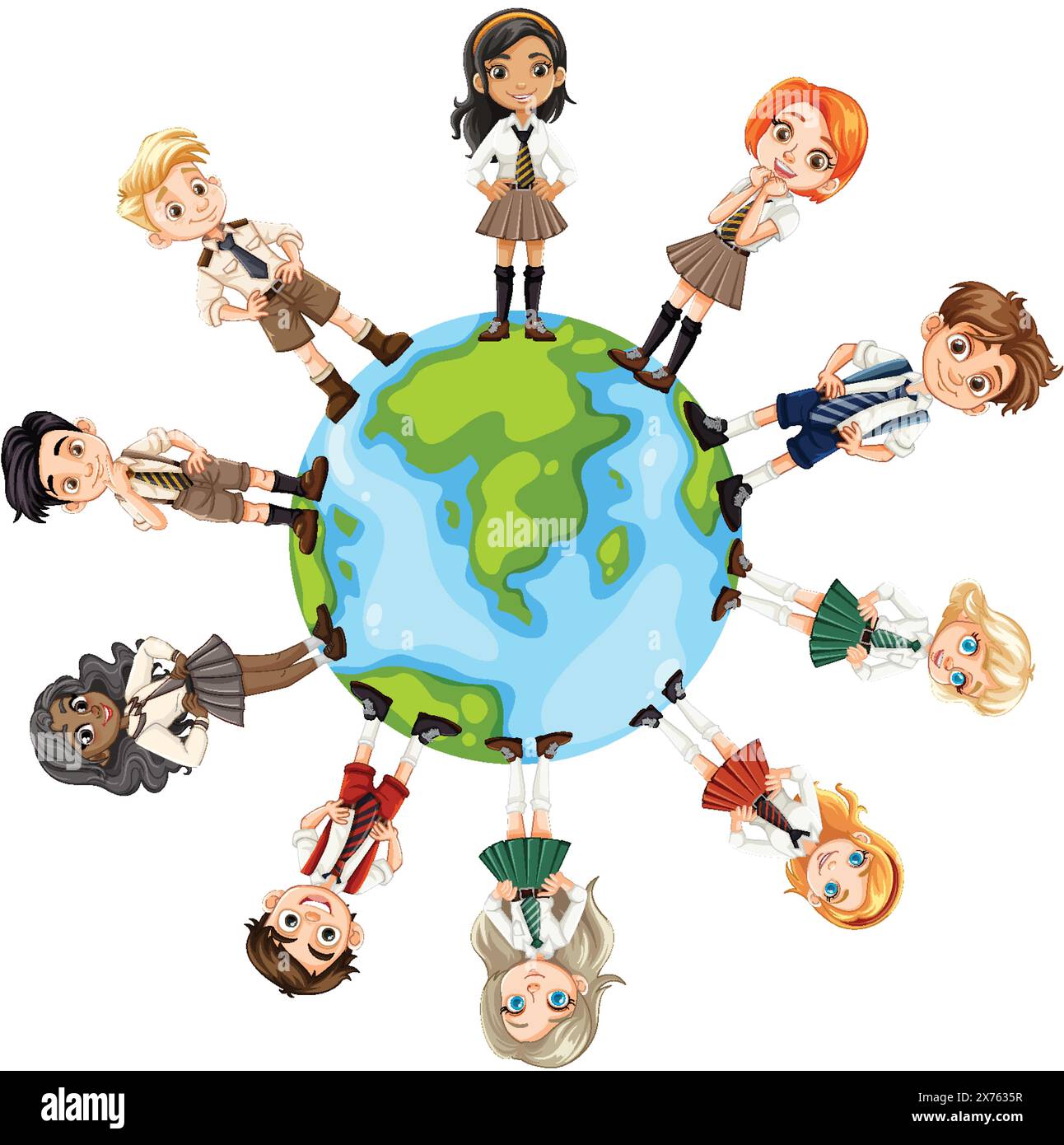 Kids standing on a globe, holding hands Stock Vector Image & Art - Alamy