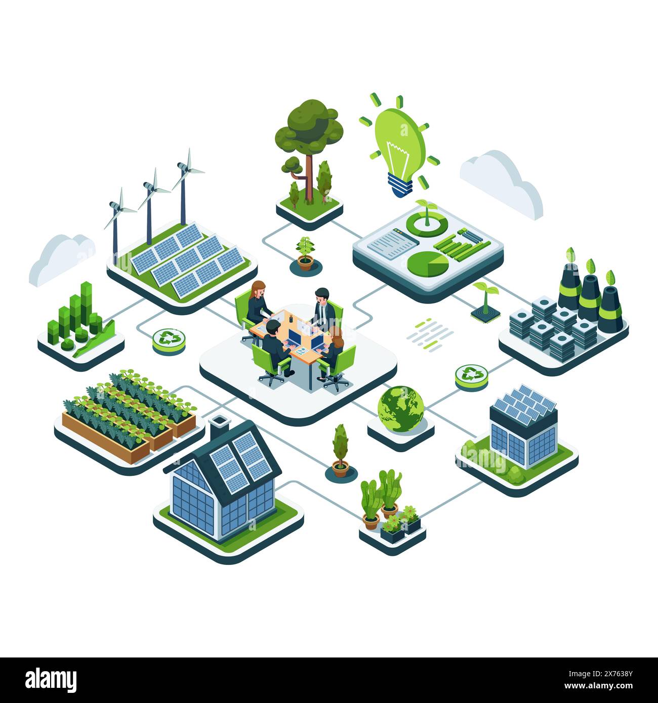 Flat 3d Isometric Sustainable Business Conference with Eco-Friendly Urban Planning. Sustainable ...