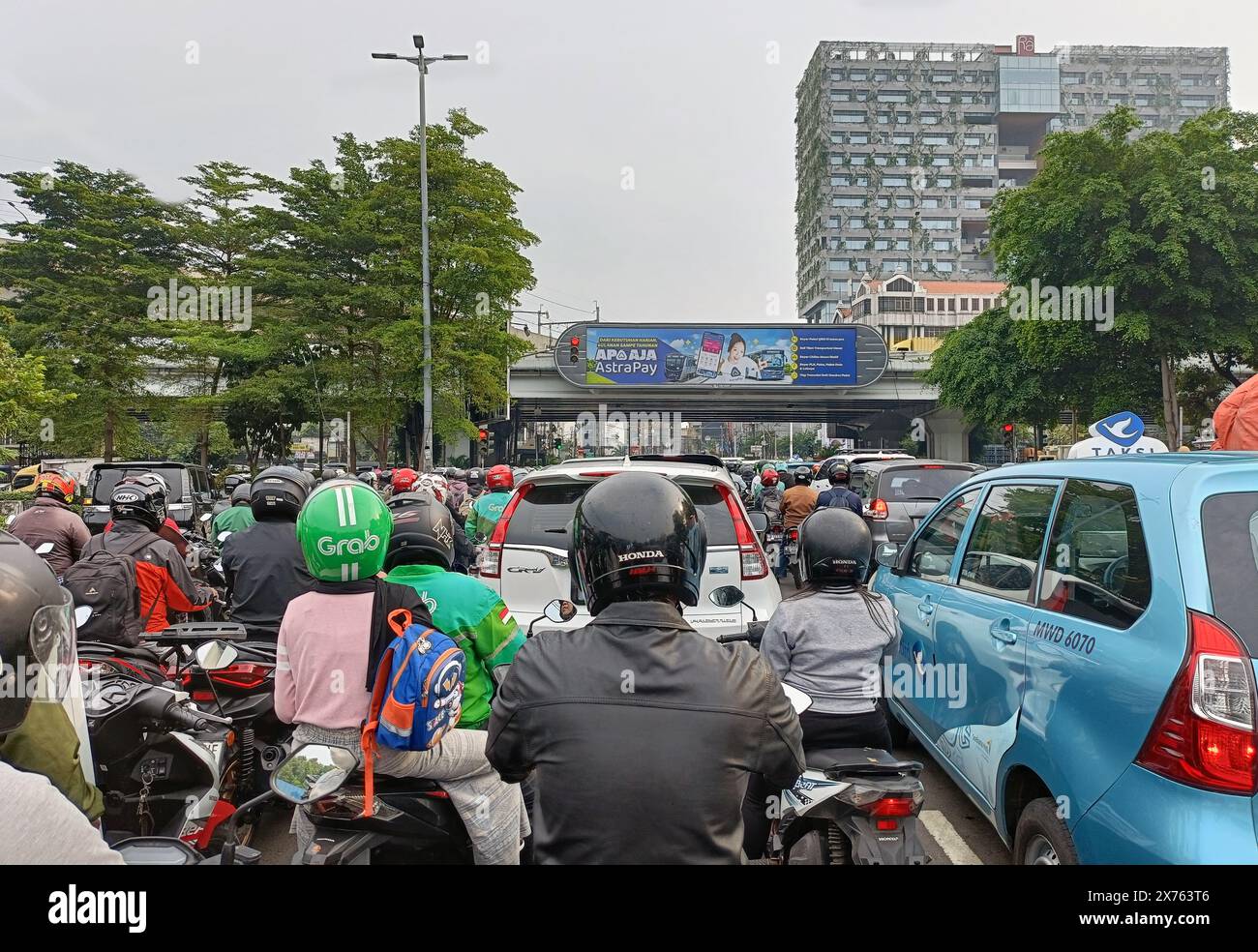 Jakarta, Indonesia - may 02, 2024 : Queue of motorbikes in traffic jam ...